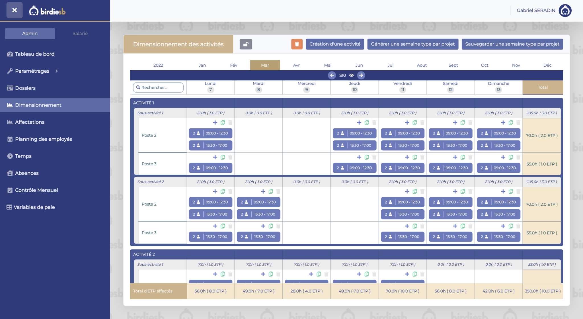 Planification des activités - Birdie SB
